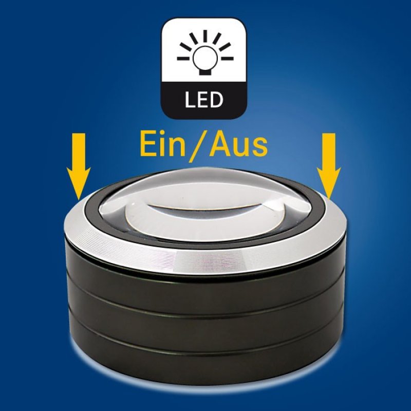 Standlupe LED Lupe 5-fach mit Etui schwarz/silber Lindner 7193